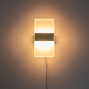 SKIVTGLAMP Frosted Acrylic Wall Sconce Plug-in Cord, No Drilling Wall Mounted Warm LED Lamp Rectangle Farmhouse Wall Hanging Lamp for Home Decor Gallery Customizable 2 Lights