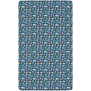 Space Themed Fitted Crib Sheet,Standard Crib Mattress Fitted Sheet Soft & Stretchy Fitted Crib Sheet-Great for Boy or Girl Room or Nursery,28“ x52“,Multicolor