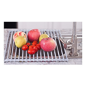 SCOLEA Roll Up Dish Drying Rack Over The Sink, Medium 17.1”x13.1” Heavy Duty, Multipurpose Roll-Up Foldable Silicone Coated Collapsible Drainer for Kitchen Sink (Warm Gray, Medium 17.1”x13.1”)