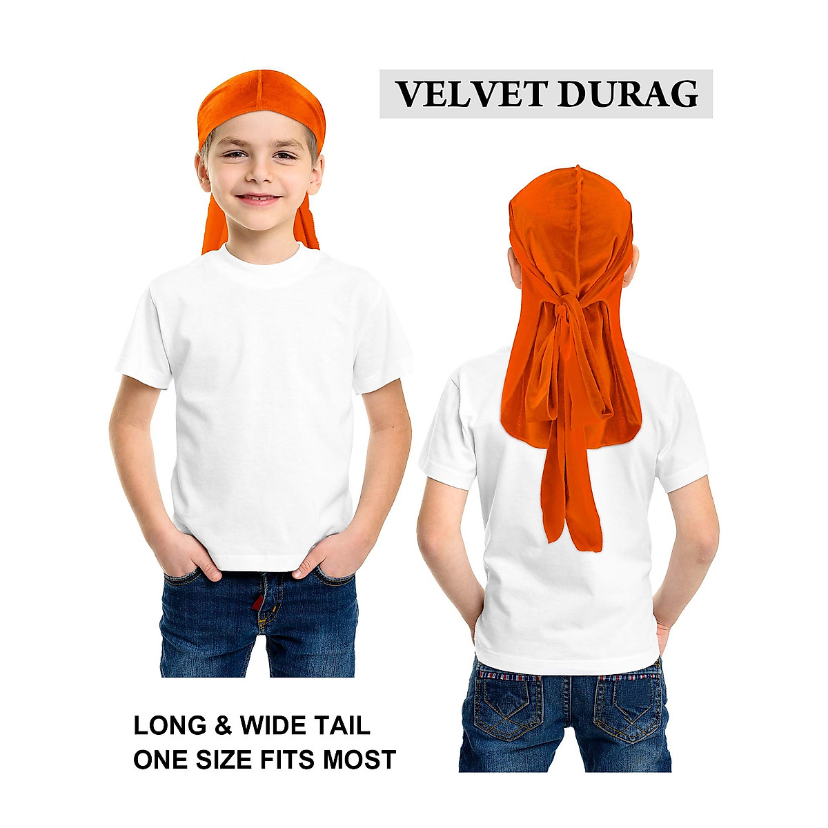 8 Pieces Velvet Baby Durags Kids Durag Caps 360 Wave Wide Strap Headwraps Long Tail Turban Beanies for Boys Girls