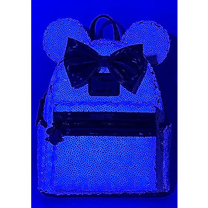 Loungefly X LASR Exclusive Disney Planet Minnie UV Reactive Pink Iridescent Sequin Mini Backpack Fashion Cosplay Disneybound Cute Backpack