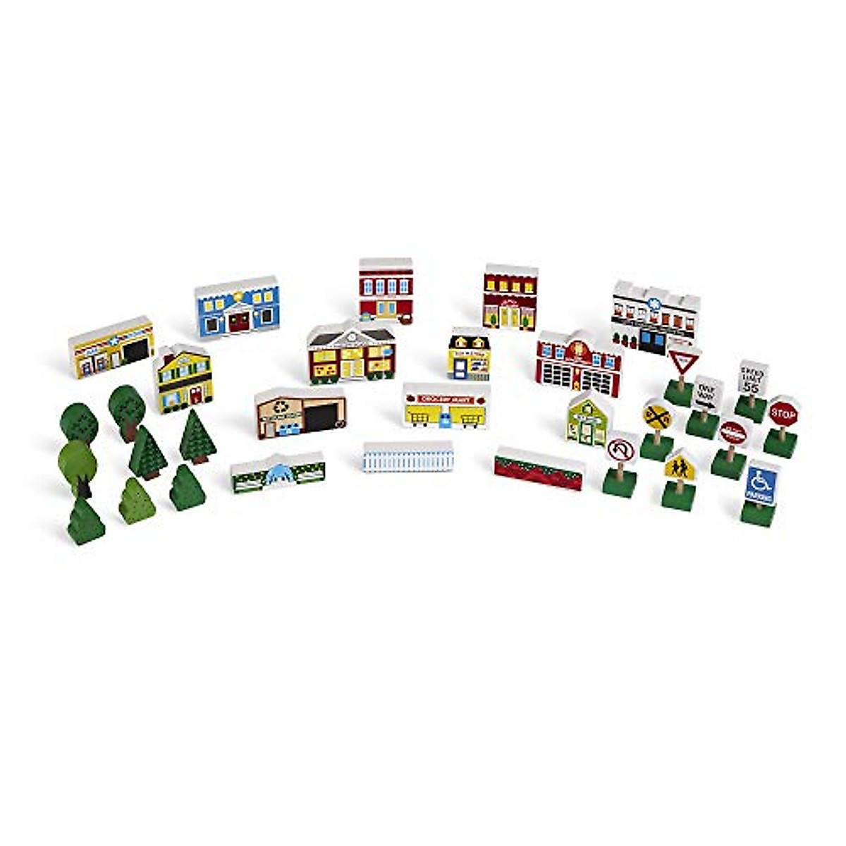 Melissa & Doug Wooden Town Play Set & Wooden Construction Site Vehicles
