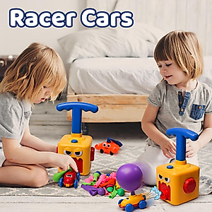 LiKee Balloon Powered Toys Monster Face Pump for 3+ Year Old Boys Girls, Car Racers Birthday Party Supplies Preschool Educational Science STEM Toys with Manual Balloon Pump for Kids