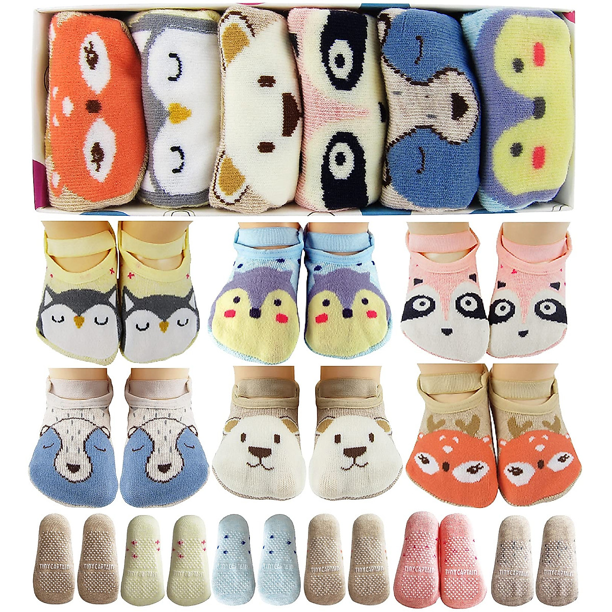 Baby Toddler Girls Grip Socks Non-Slip Gripper Socks Anti Slip Strap Socks 1-3 Year Old Gift Gripper Socks Animal Cartoon Little Girl Yoga Socks
