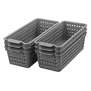Farmoon 6 Pack Slim Storage Baskets, Small Plastic Pantry Bin