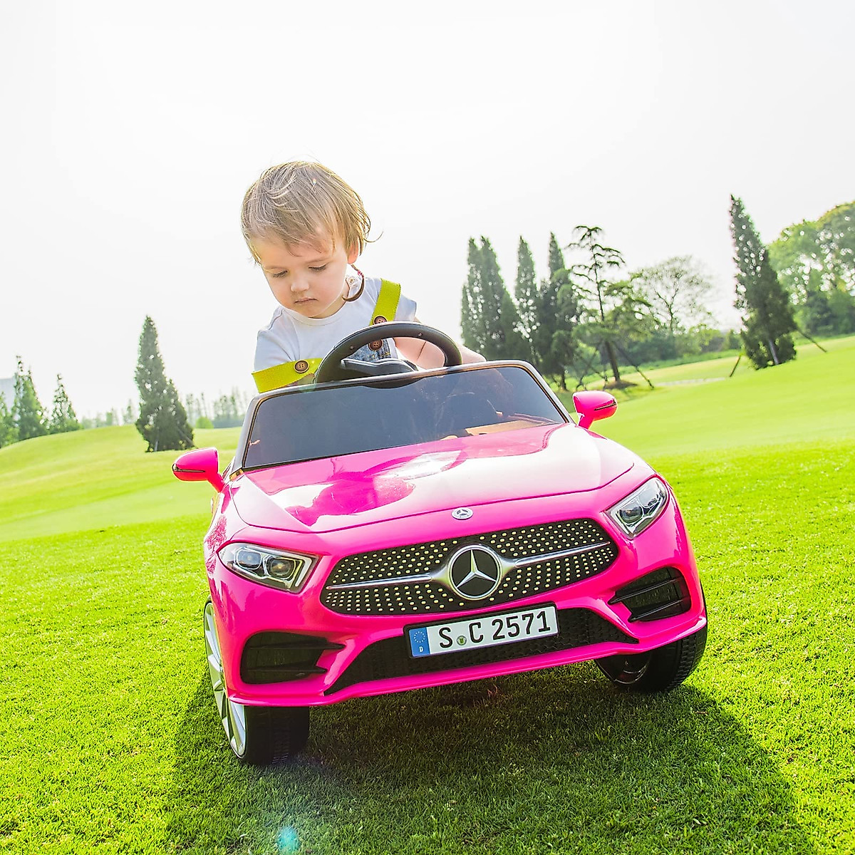 FXIONA Kids Electric Cars for Toddler Ride On with Parent Remote Control Vehicles for Girl and Boy Ride in 12V Battery Power 4 Wheels Mercedes Benz Big Toys Baby Toddler Car Music Light 3 Speed(Pink)