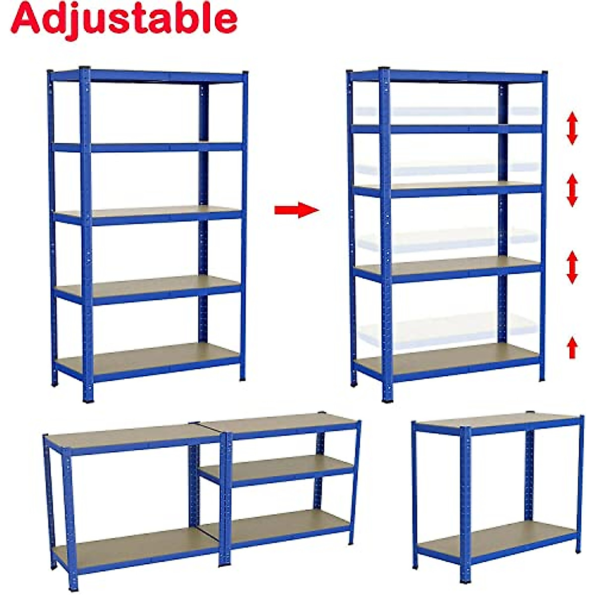Yunlai 5 Tier Shelving for Garages and Sheds with MDF Boards 1653lb Load Capacity Racking Storage Shelving Unit Plug-in System Shelving Units for Storage Garage Shelving Units (59"x27.6"x11.8")