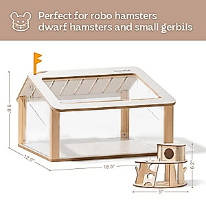 MEWOOFUN Wooden Hamster Cage Small Animal Cage Acrylic Hamster Cage with House (18.5" L X 12.9" W X 9.8" H)