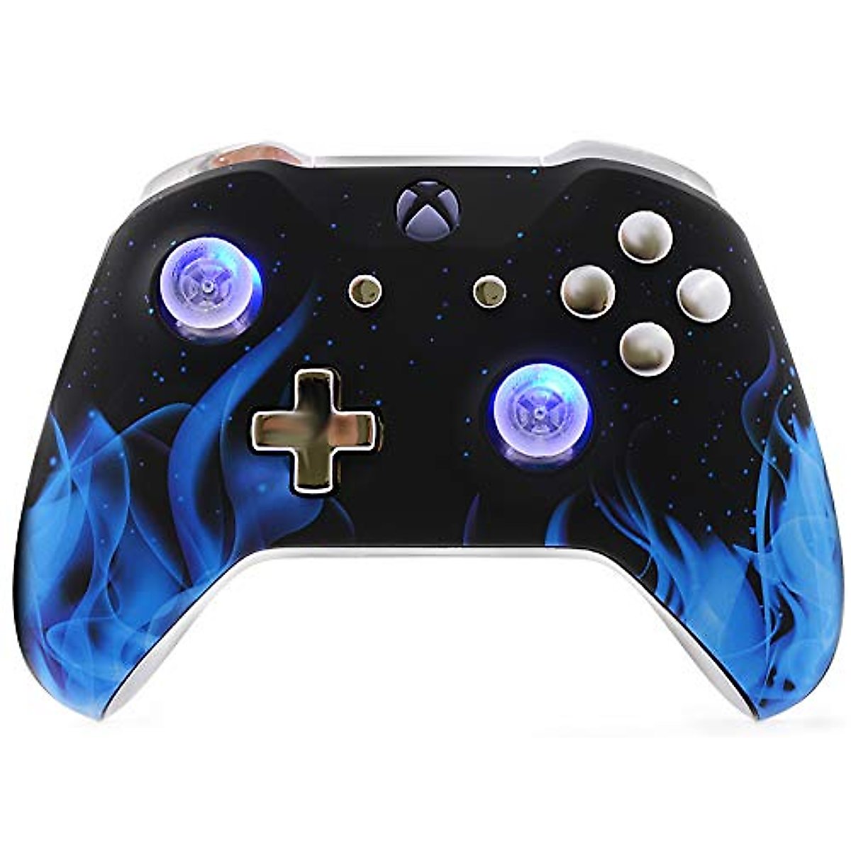 "Chromium Blue Fire" UN-MODDED Custom Controller compatible with Xbox One S Unique Design (with 3.5 Jack)