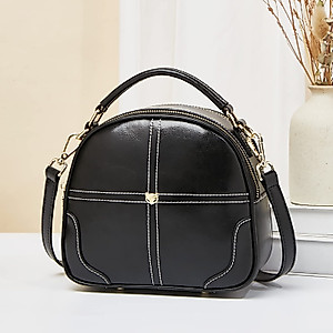 Small Leather Handbags for Women, Genuine Leather Ladies Mini Top-handle Zipper Bags with 2 Type Adjustable Shoulder Strap Women's Fashion Messenger Chain Bags Girls Casual Compact Satchel (Black)