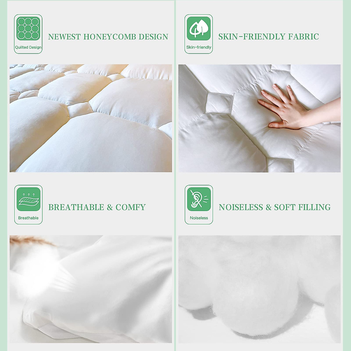 UNILIBRA Full Size Mattress Pad Cooling Rayon from Bamboo, Quilted Fitted Mattress Protector Pillow Top Mattress Cover with Deep Pocket Up to 19 Inches, Ultra Soft Filling Mattress Topper