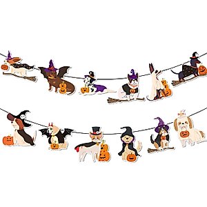 Halloween Party Decorations Halloween Banner Halloween Dog Garland Bunting Banner Cute Witch Hat Pumpkin Puppy Dog Hanging Banner for Halloween Birthday Holiday Party Wall Home Office Decor