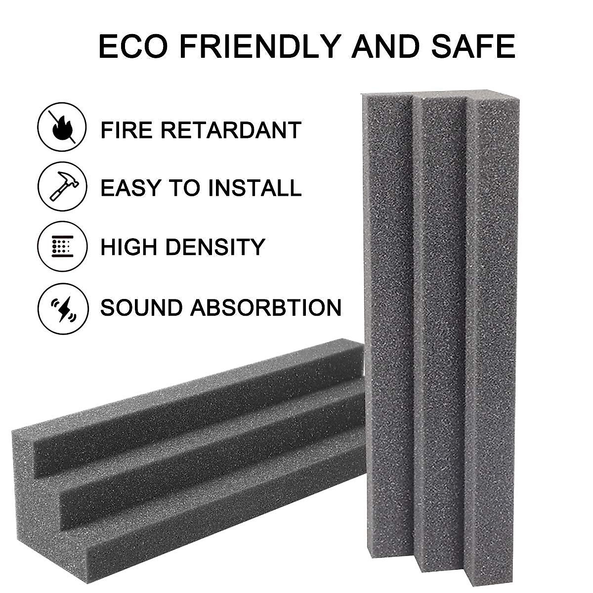 24 Pack Bass Traps Acoustic Foam Panels Sound Proof Padding 12" X 3" X 3", High Density Studio Foam for Corner Soundproofing Foam, Sound Proof Foam Panels Corner Block