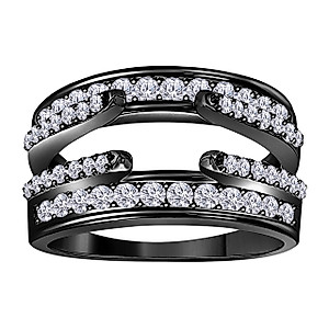 Jewelryhub 18k Black Rhodium Plated Combination Curved Style Cathedral Wedding Ring Guard Enhancer with Cubic Zirconia (1.10 ct. tw.)