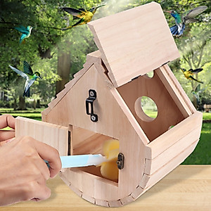 Wooden Bird House for Outside，3Holes Bird House for Bluebird Cardinals Wren Swallow, Hangding Birdhouse in Garder/Balcony/Courtyard (Wood Color)