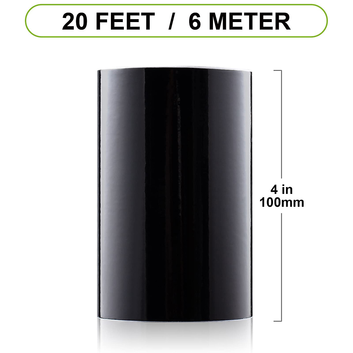 Spurtar Gloss Black Vinyl Wrap 4 Inch x 20ft Air-Release Adhesive Car Vinyl Tape Chrome Delete Wrap Roll DIY Car Exterior Decoration Door Edge Guard Vehicle Detailing Paper 10CM x 6M