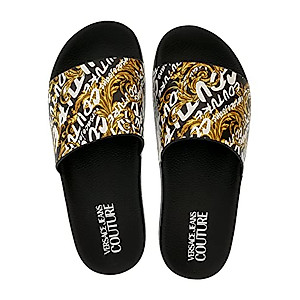 Versace Jeans Couture Black Gold Baroque Pattern Pool Slide-7 for womens