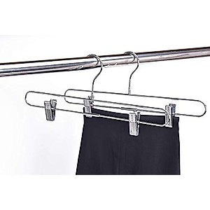 Quality Pant Hangers - 10-Pack Pant & Skirt Hanger Set - Chrome Pant Hangers with Clips - 360-Degree Metal Swivel Hook Hangers for Clothes, Pants - Durable, Anti-Rust Jean, Slack & Trouser Hangers