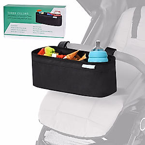 Three Colors Universal Stroller Tray, Stroller Cup Holder, Stroller Snack Tray, Stroller Accessories with Deeper Insulated Cup Holder, Upgraded Alligator Clamp Grip Firmly Stroller Bar, Black