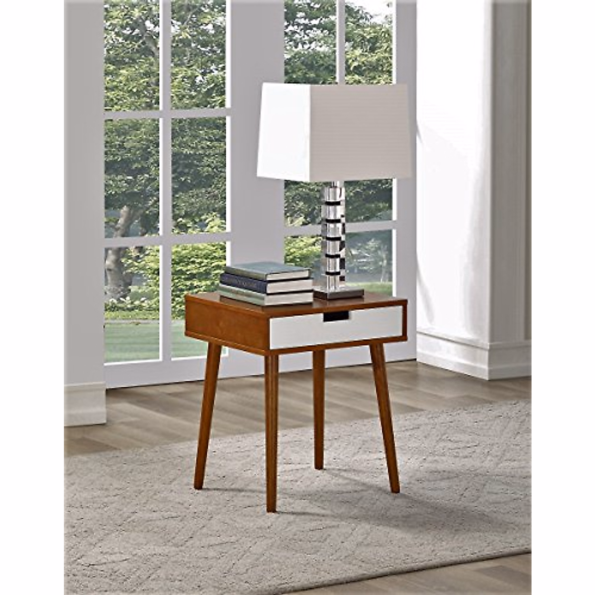 Legacy Decor Hardwood End Table NightStand with Drawer Walnut Finish
