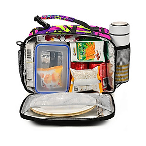 xigua Student Lunch Bag, Graffiti Patterns And Spray Paint Ink Elements Detachable Shoulder Strap Insulated Lunch Box Men Women Cooler Bag Tote Bag for School Office Picnic Trip