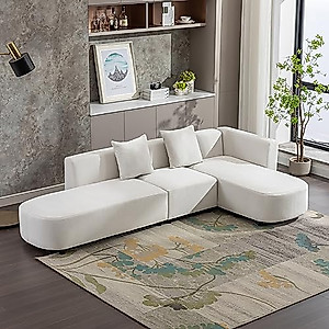 CALABASH Modern L Shaped U Style Seat Couch, Left Facing Sectional Modular Sofa, Convertible Upholstered 3-5 Seater Couches with 2 Pillows for Living Room, Bedroom, Office (White, L-Shaped)