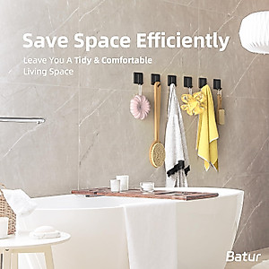 Batur Towel Hooks, 6 Pack Improved Adhesive Hooks, Wall Hooks for Hanging Heavy Duty, Waterproof Shower Hooks for Wall, Towel Holder Hanger Wall Mounted, Towel Racks for Bathroom, Kitchen, Bedroom