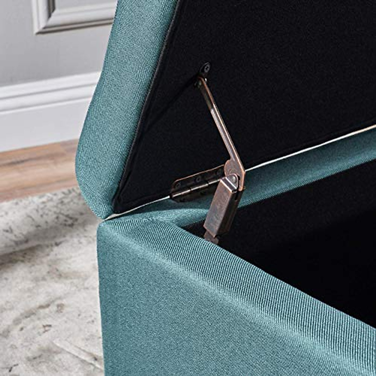 Christopher Knight Home Mission Fabric Storage Ottoman, Dark Teal Dimensions: 19.25”D x 50.75”W x 16.25”H