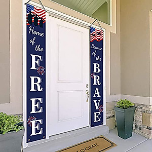 American Flag Patriotic Porch Sign Hanging Banner - Patriotic Party Decor Supplies for 4th of July Decorations/ Memorial Day/ Veterans Day/ Independence Day/ Labor Day - Outdoor/ Indoor/ Home/ Wall