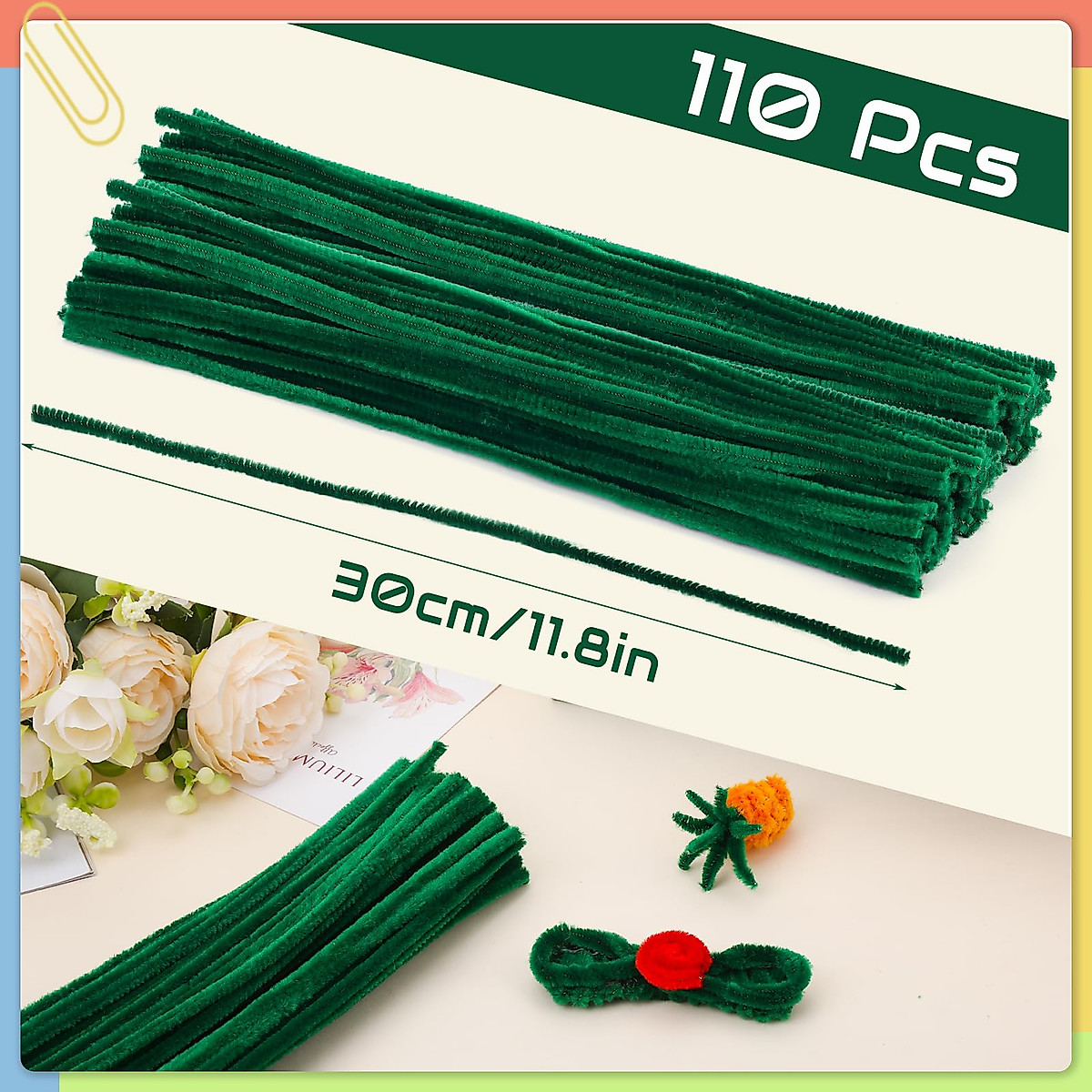 110 Pieces Green Pipe Cleaners, Pipe Cleaners Craft, Craft Pipe Cleaners Chenille Stem Bulk, Art Pipe Cleaners for Creative Decoration Christmas Valentine's Mother's Day