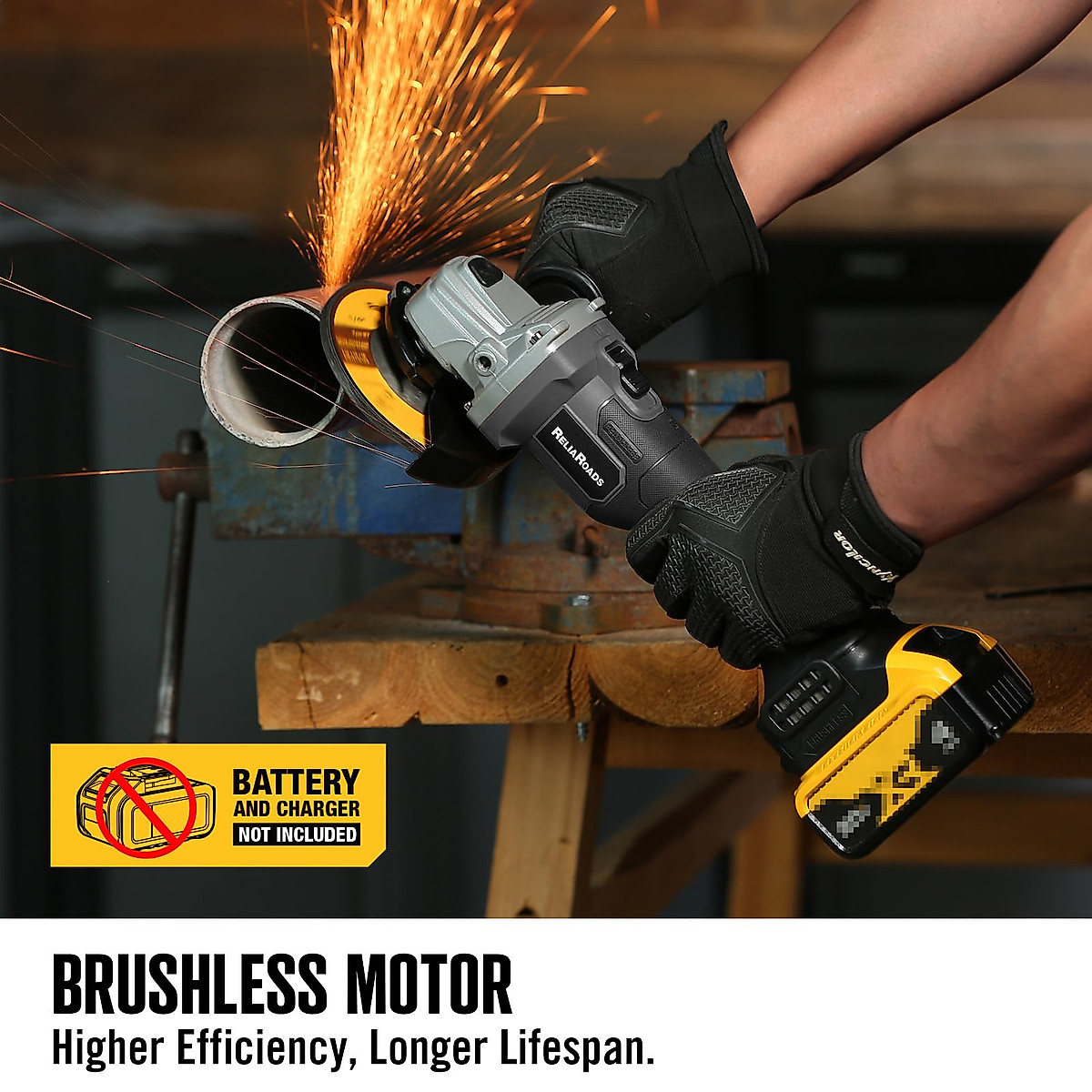 ReliaRoads 20V Brushless 4-1/2" Angle Grinder For Dewalt Battery(Battery Not Included), Cordless Angle Grinder With Metal Grinding Wheels. For Grinding, Cutting,Polishing And Carving