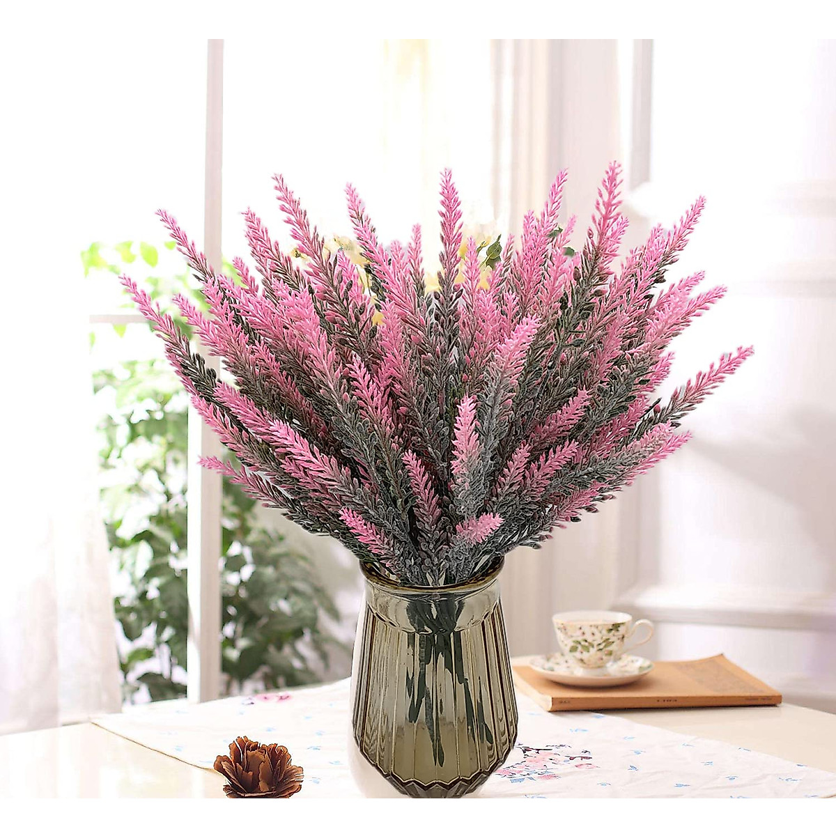 CATTREE Artificial Lavender Flowers Pink 8 Bundles, Fake Plastic Plant Lifelike Bouquet Home Bridal Wedding Office Party Garden Balcony Indoor Outdoor DIY Wreath Centerpieces Arrangements Decoration