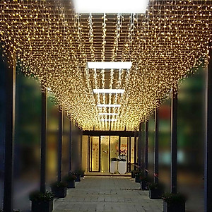 ZIMINGU Icicle Diwali Lights Outdoor, Christmas Hanging Window Curtains Dangling 13FT 96LEDs 8 Modes Weeping Willow Ceiling Fairy String Lights for Indoor Decorations, Warm White 4M