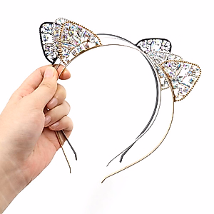 NODG 3 Pieces Crystal Cat Ears Headbands Rhinestone Cat Ear Tiaras for Women Crystal Hair Hoop Women Girls Kids Party Decoration Headdress Cosplay Costume Head wear