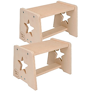 Wooden Toddler Step Stool for Kids 2 Pack - Non Slip Unfinished Wood Single Step Stools for Children - Ideal for Child Toilet, Bathroom, Kitchen, Sink, Potty Stool - Holds 200lbs