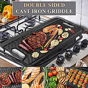 Double Side Griddle,Pre-Seasoned Cast Iron Griddle,Flat Top Grill Dual Handles,Griddle for Gas Grill,Pancake Griddle,Stove Top Griddle,Griddle Grill Compatible For Oven,Outdoor Griddle For Camping