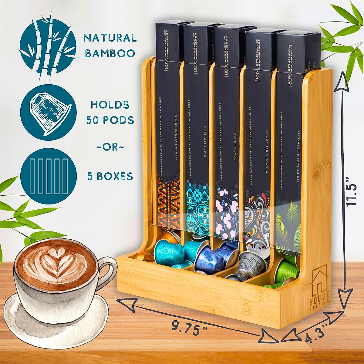 House Perfect Coffee Pod Holder - Coffee Pod Organizer for Kitchen Countertops and Coffee Stations or Coffee Bars - compatible with Nespresso Pods Holder Original Size - Coffee Pod Storage