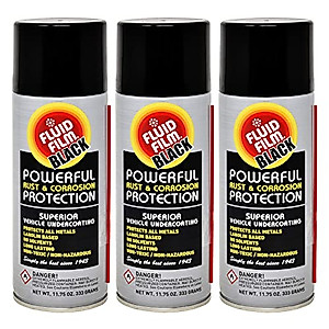 Fluid Film 12 Oz Undercoating Protection Aerosol Spray Can Black 3 Pack, Rust Inhibitor and Prevention, Anti Corrosion Multi Purpose Penetrant and Lubricant, Spray Can Extension Wand and Tissue Pack
