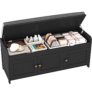 HOMEFORT 41.3" Shoe Bench with Lift Top Storage, Entryway Storage Bench with Cushioned Seat, Wooden End of Bed Bench, Shoe Cabinet Bench with Hidden Storage Space, for Bedroom, Hallway(Black)