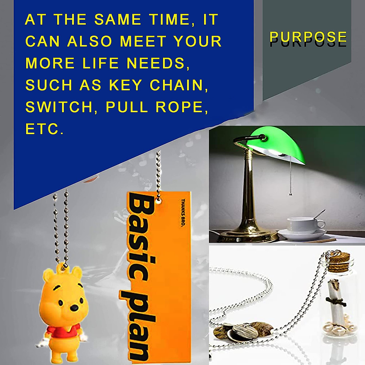 Stainless Steel Ball Chain, Necklace Chain Ball Bead, 55ft Bead Chain Ball Chain Bulk Bead Chain with 100 Pcs Matching Connectors Clasps for Necklace Hanging, Dog Tag, DIY Crafts, 2.0mm Diameter