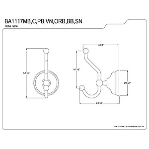Kingston Brass BAK1117C Victorian Robe Hook, 4-5/8 inch Length, Polished Chrome