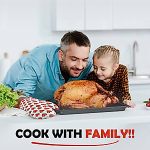 Heat Resistant Oven Mitts - Quilted Kitchen Gloves - Red Heart Design Pattern