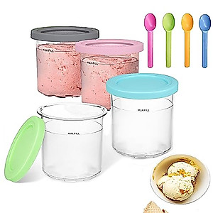 4 Pack Containers Extra Replacement for Ninja Creami Pints and Lids, (16oz) Cups Compatible with NC301 NC300 NC299AMZ Series Ice Cream Maker - Dishwasher Safe, Leak Proof Lids Pink-Mint-Grey-Blue