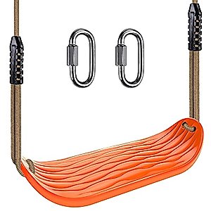 BeneLabel Non-Slip Swing Seat with Adjustable Rope and Carabiners - Heavy Duty Playground Swing Set Accessories for Kids and Adults - 220LB Capacity - Orange
