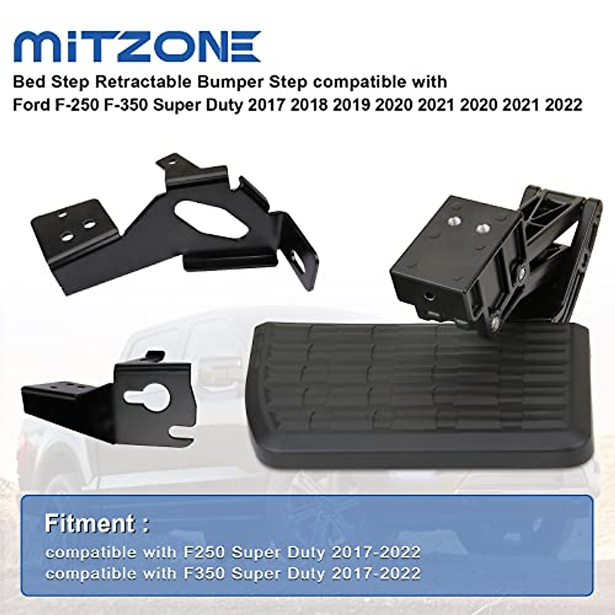MITZONE Bed Step Retractable Bumper Step Compatible with Ford F-250 F-350 Super Duty 2017 2018 2019 2020 2021 2020 2021 2022