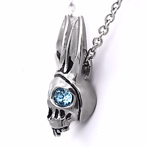 Bunny Skull Birthstone Necklace With Swarovski Crystal 19" plus 2" extender (07-July – Red)
