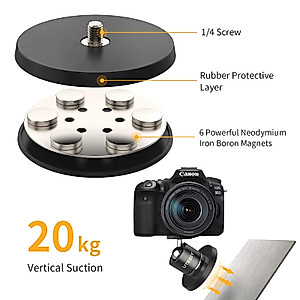 UTEBIT Magnetic Camera Mount Base Stand Kit 66mm, Magnet Tripod with 1/4 Screw Mini Ball Head, GoPro Adapter, Phone Holder for Insta360 Action Camera, Cellphone, Vlogging Max Load 44lb