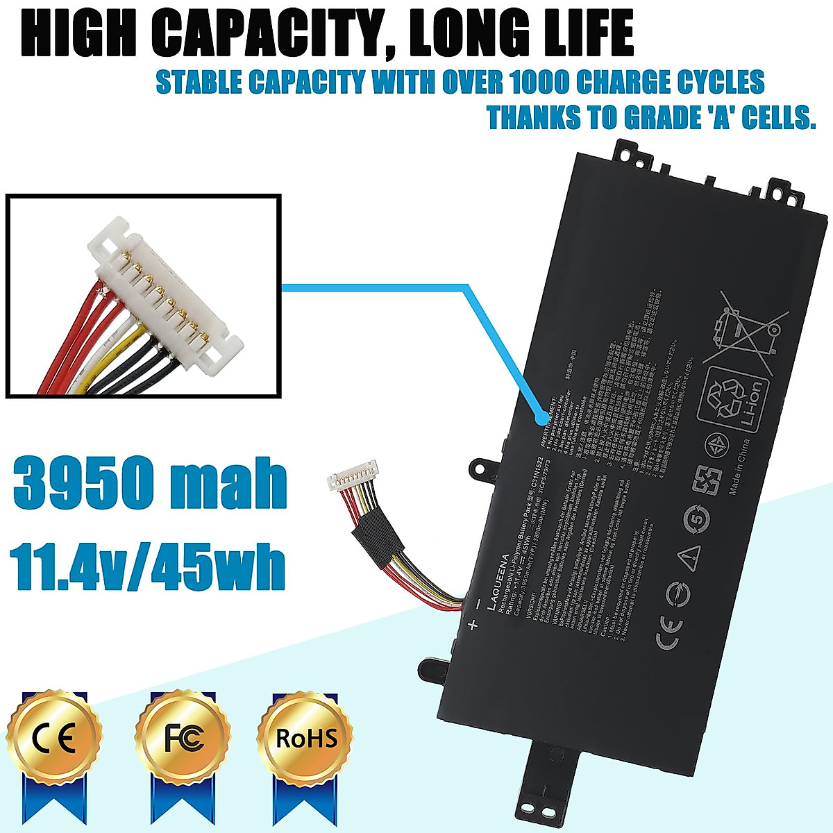 LAQUEENA C31N1522 Laptop Battery Compatible with ASUS Q553U N593UB N593UB-1A Series C31PMC6 0b200-01880000 11.4V 45Wh