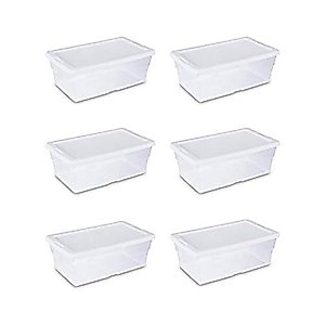 STERILITE 16428012 6 Quart/5.7 Liter Storage Box, White Lid with Clear Base (Pack of 6)