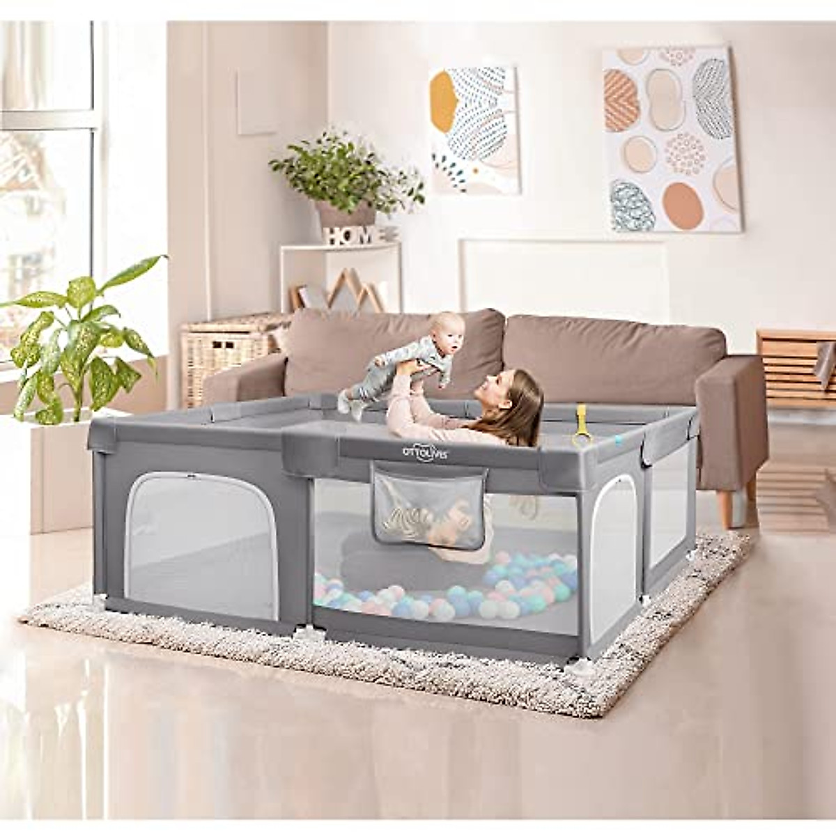 OTTOLIVES Baby Playpen, 71x59 Inch Extra Large Playpen for Babies and Toddlers, Safety Baby Gate Playpen with Breathable Mesh, Portable Play Yard for Babies for Indoor & Outdoor Kids Activity Center